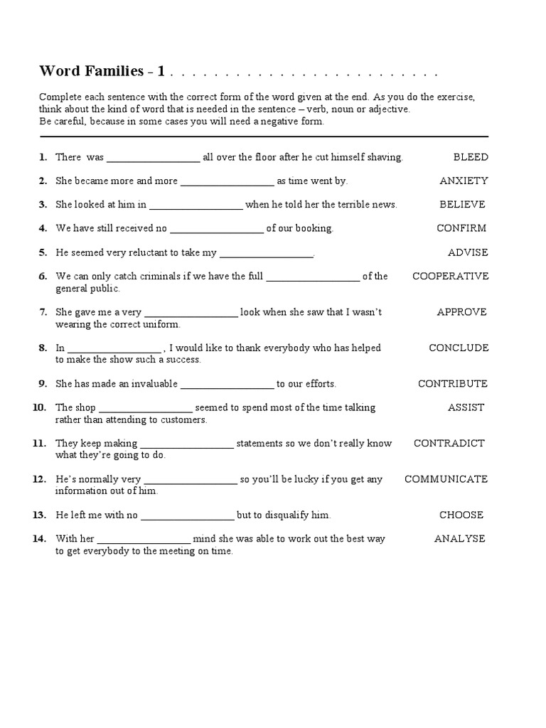 Word Families 1 | PDF | Language Families | Adjective