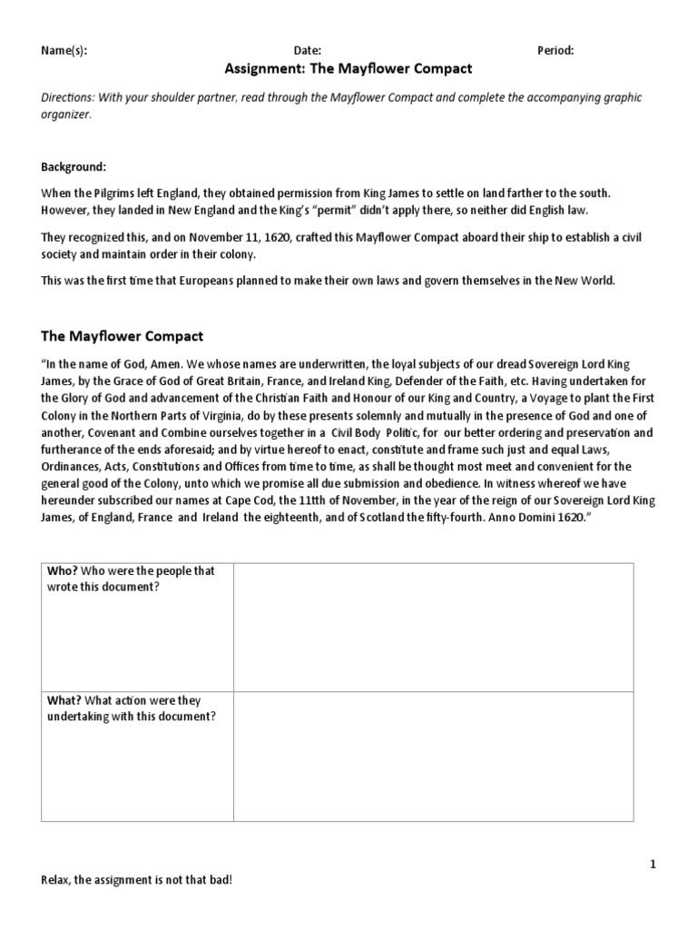 Pilgrims' Self-Governance: Mayflower Compact | PDF