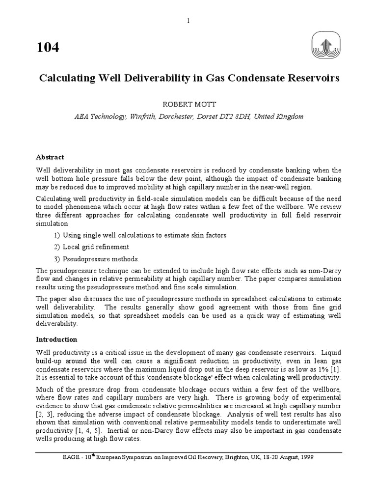 Calculating Well Deliverability in Gas Condensate Reservoirs | PDF ...