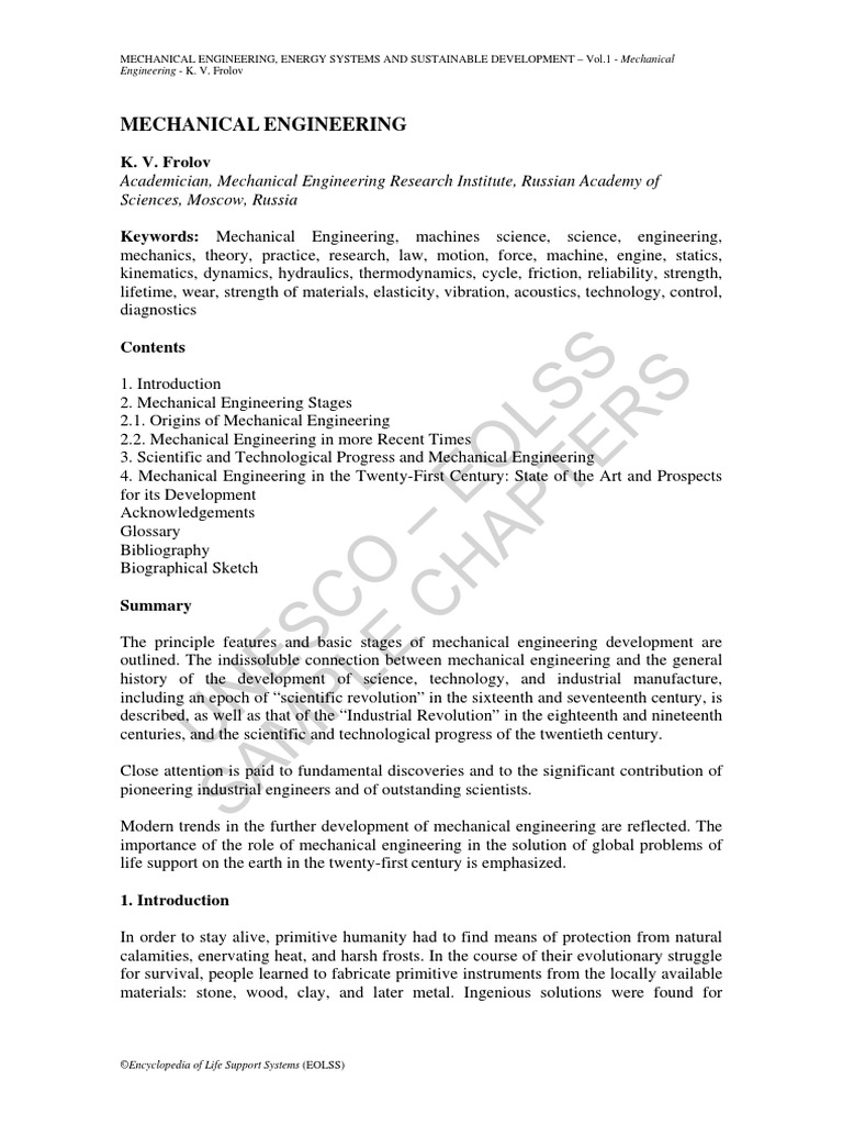 Unesco - Eolss Sample Chapters: Mechanical Engineering | PDF | Machines | Engineering