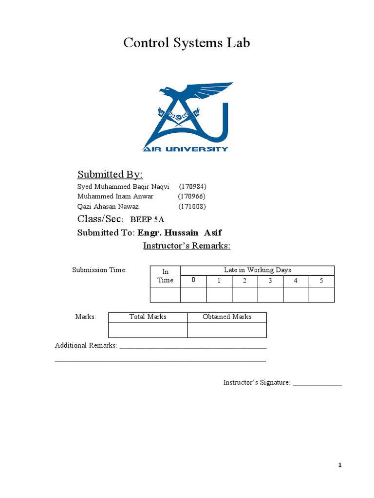 Control Systems Lab: Submitted by | PDF | Electronic Engineering ...