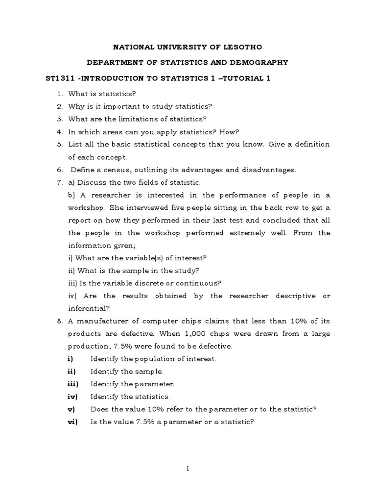 National University of Lesotho Department of Statistics and Demography ...