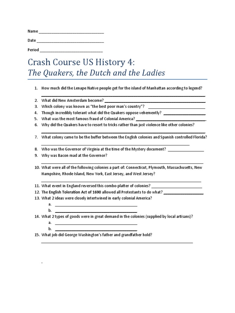 Crash Course US History 4:: The Quakers, The Dutch and The Ladies | PDF