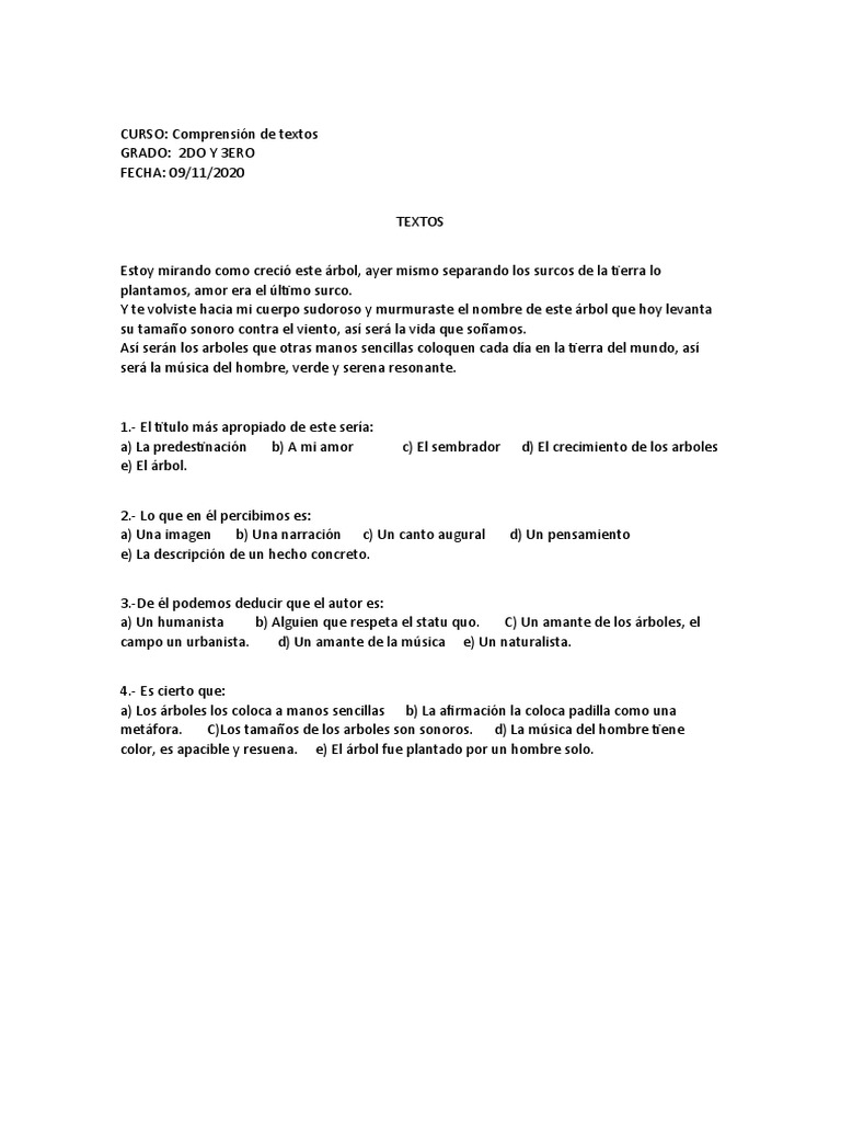 Comprension de Textos 2do y 3ero | PDF