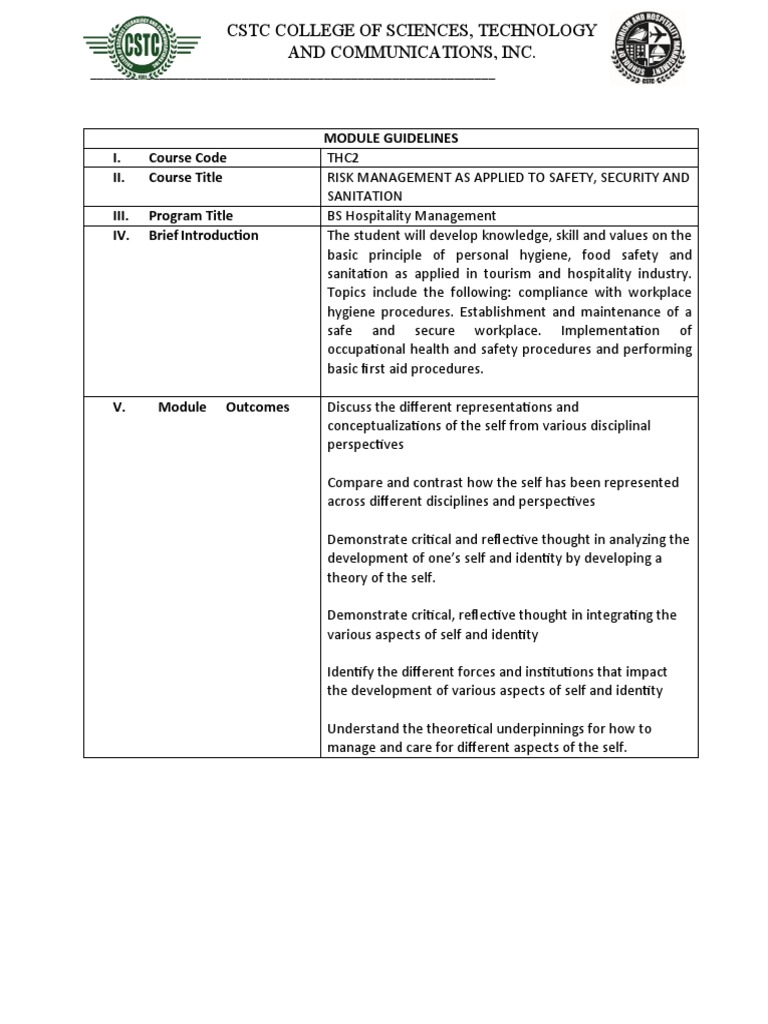 Module Guidelines I. Course Code II. Course Title Iii. Program Title IV ...