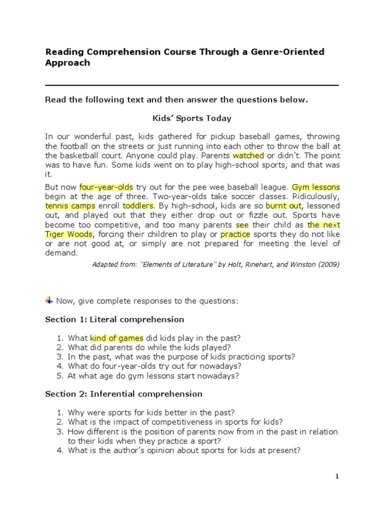 Reading Comprehension Course Through A Genre Approach | PDF | Verb | Sports