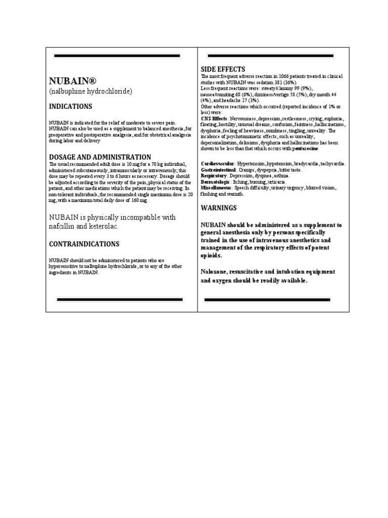 Nubain®: (Nalbuphine Hydrochloride) | PDF | Chess | Anesthesia