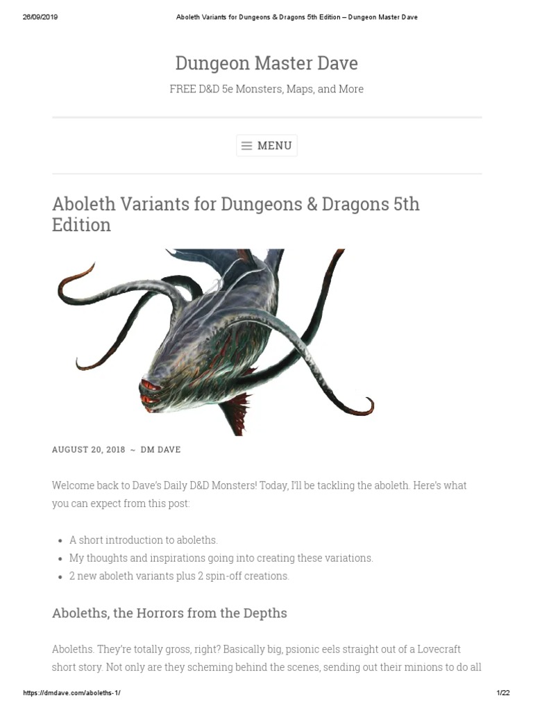 Aboleth Variants For Dungeons & Dragons 5th Edition - Dungeon Master Dave PDF | PDF | Dungeons ...