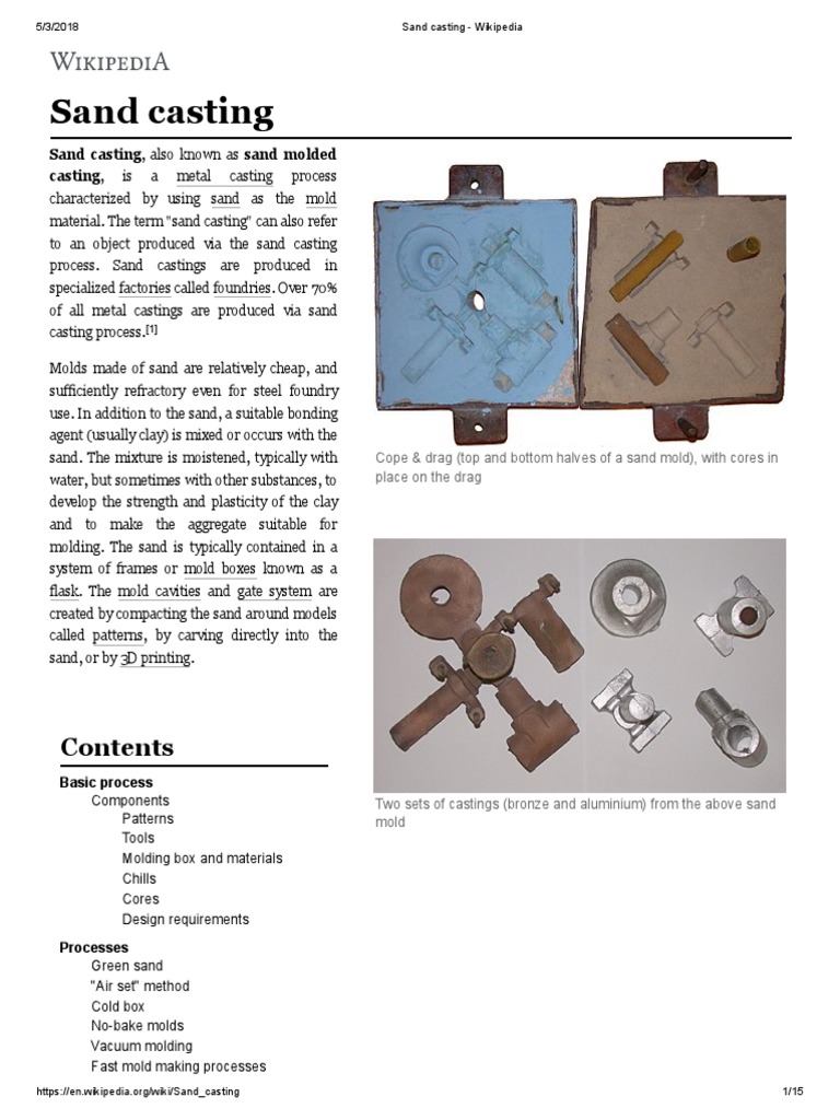 Sand Casting - Wikipedia PDF | PDF | Casting (Metalworking) | Business ...