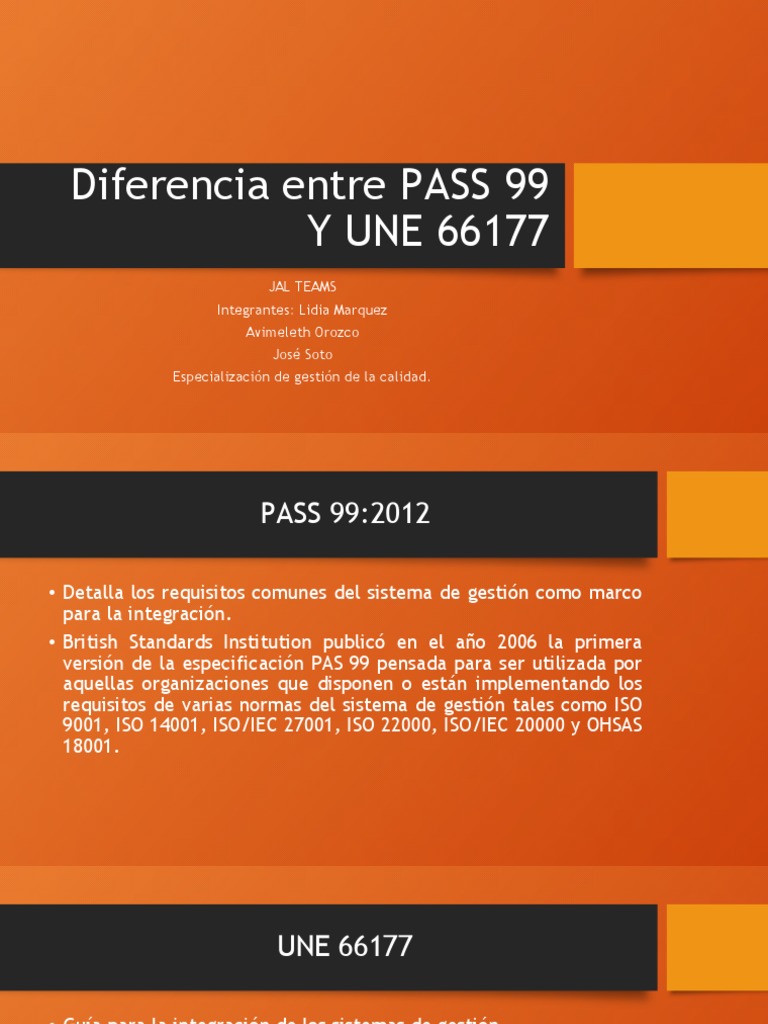 PASS 99 vs UNE 66177: Guía de Integración | PDF | Planificación | Science