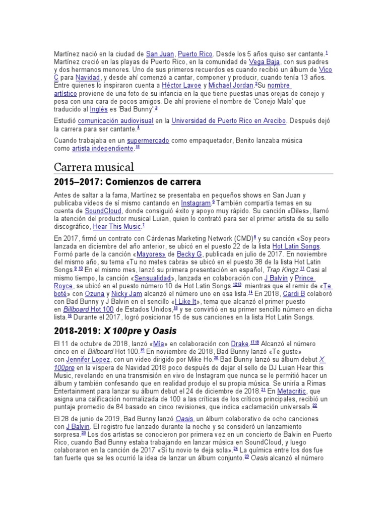 Bad Bunny | PDF | Musica en español | Entretenimiento (general)