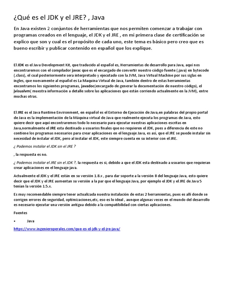 Qué Es El JDK y El JRE | PDF | máquina virtual de Java | Java (lenguaje ...