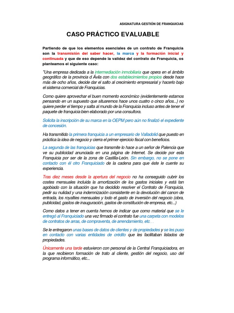 Caso Practico Evaluable Franquicias PDF | PDF | Franquiciamiento | Economias