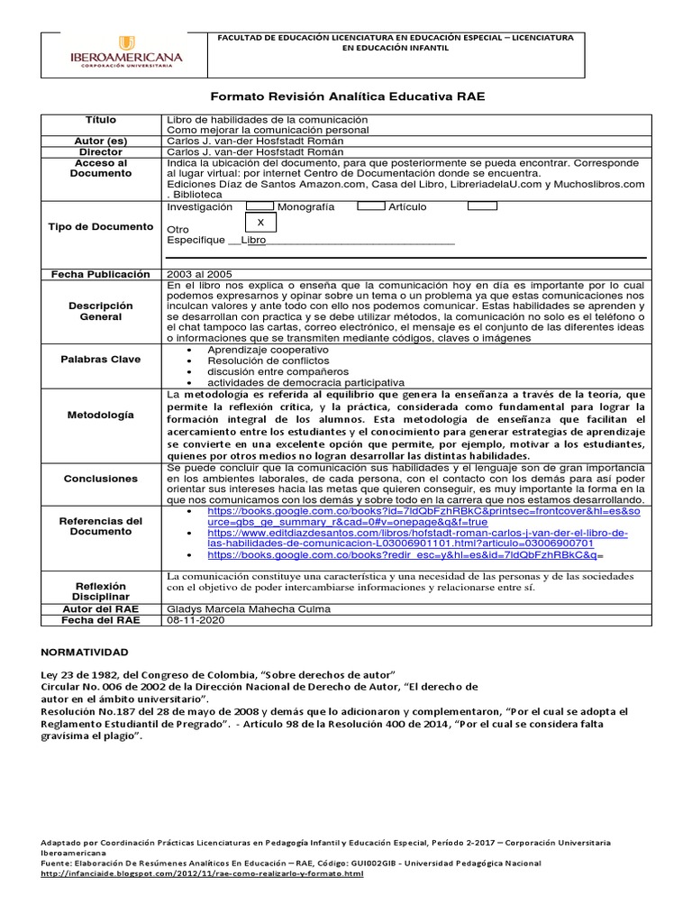 Formato Rae | PDF | Metodología | Aprendizaje