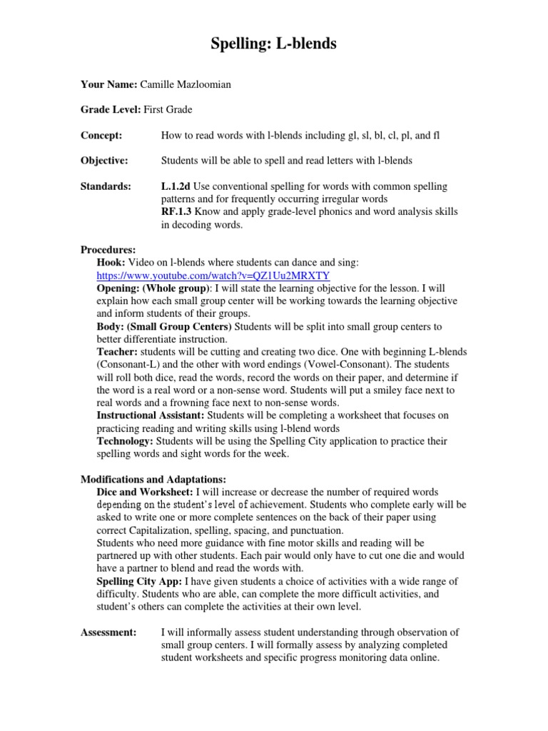 Spelling Lesson Plan | PDF | Differentiated Instruction | Phonics