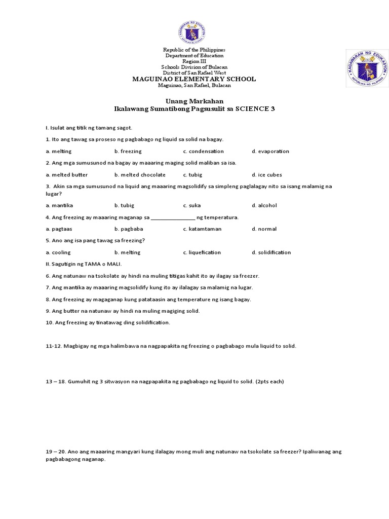 Summative Test Scie 3rd | PDF