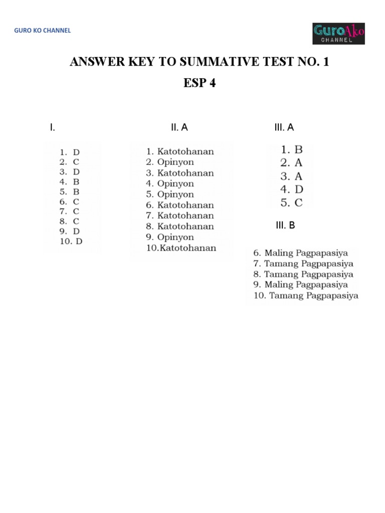 Grade 4 Answer Key | PDF