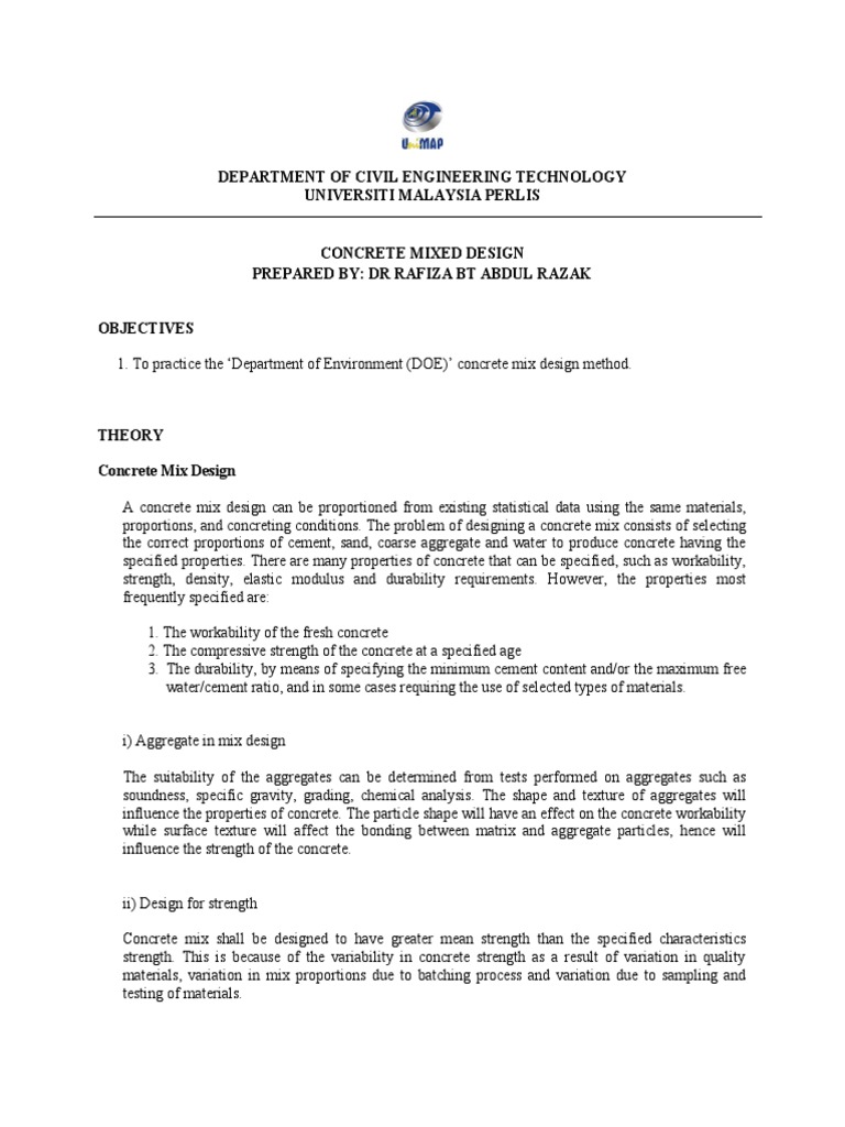 Concrete Mixed Design - Lab Module 20162017 | PDF | Concrete | Normal ...