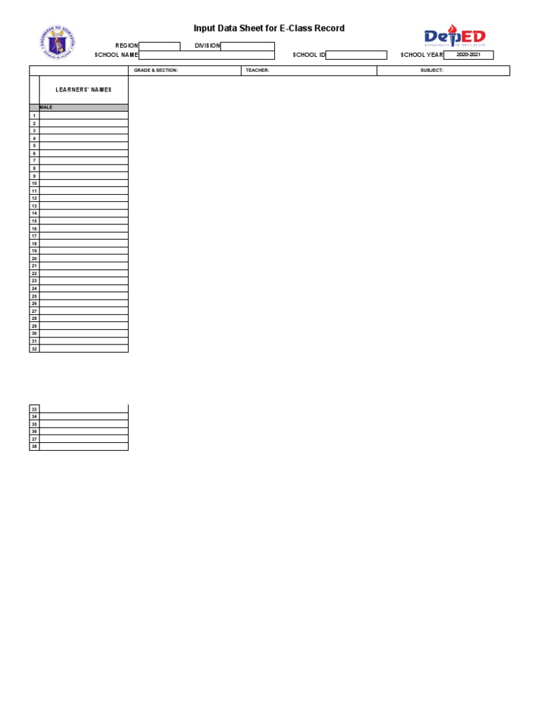 English Filipino Ap And Esp E Class Record 40 60 Pdf Learning Behavior Modification