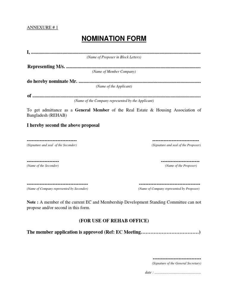 Nomination Form: Annexure # 1 | PDF
