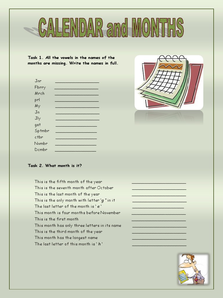 Calendar and Months Fun Activities Games Picture Dictionaries - 25854 | PDF