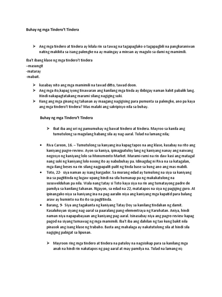 Buhay NG Mga Tindero | PDF