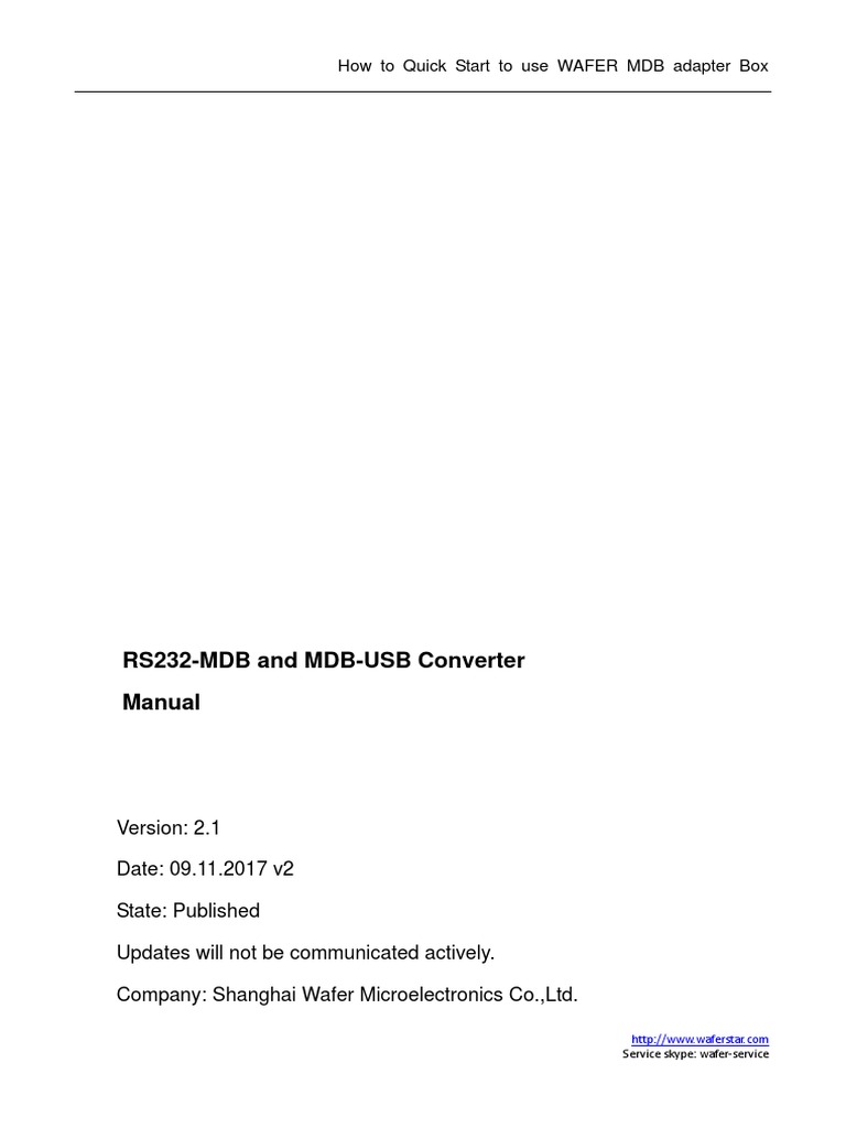 RS232-MDB and MDB-USB Converter Manual: How To Quick Start To Use WAFER MDB Adapter Box | PDF ...