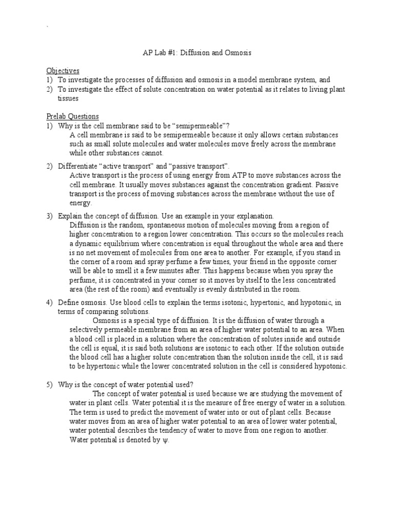 1 - Difussion and Osmosis | PDF | Osmosis | Chemistry