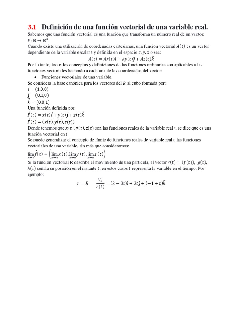 Unidad 3 Cálculo Vectorial Funciones Vectoriales de Una Variable Real. | PDF | Vector Euclidiano ...