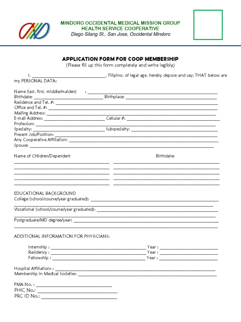 Application Form For Coop Membership | PDF | Residency (Medicine ...