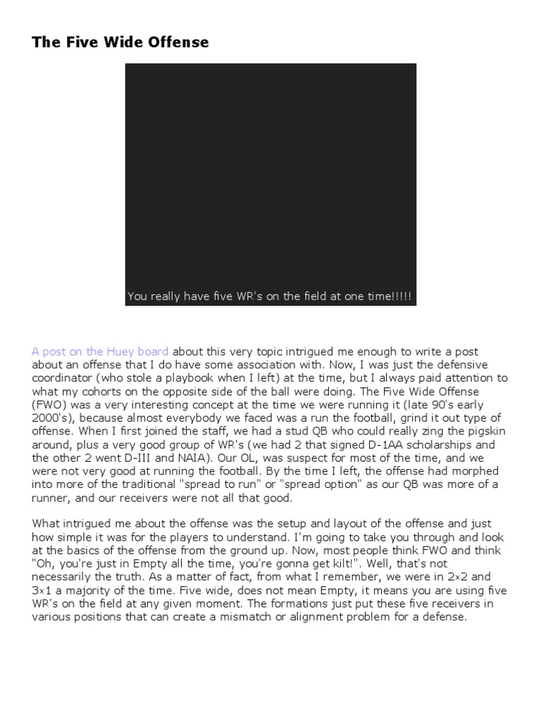 The Five Wide Offense | Download Free PDF | Quarterback | Team Sports