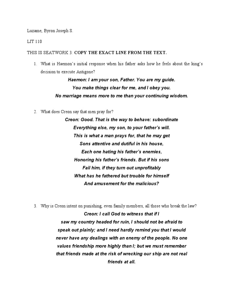 Haemon defends Antigone in front of Creon | PDF