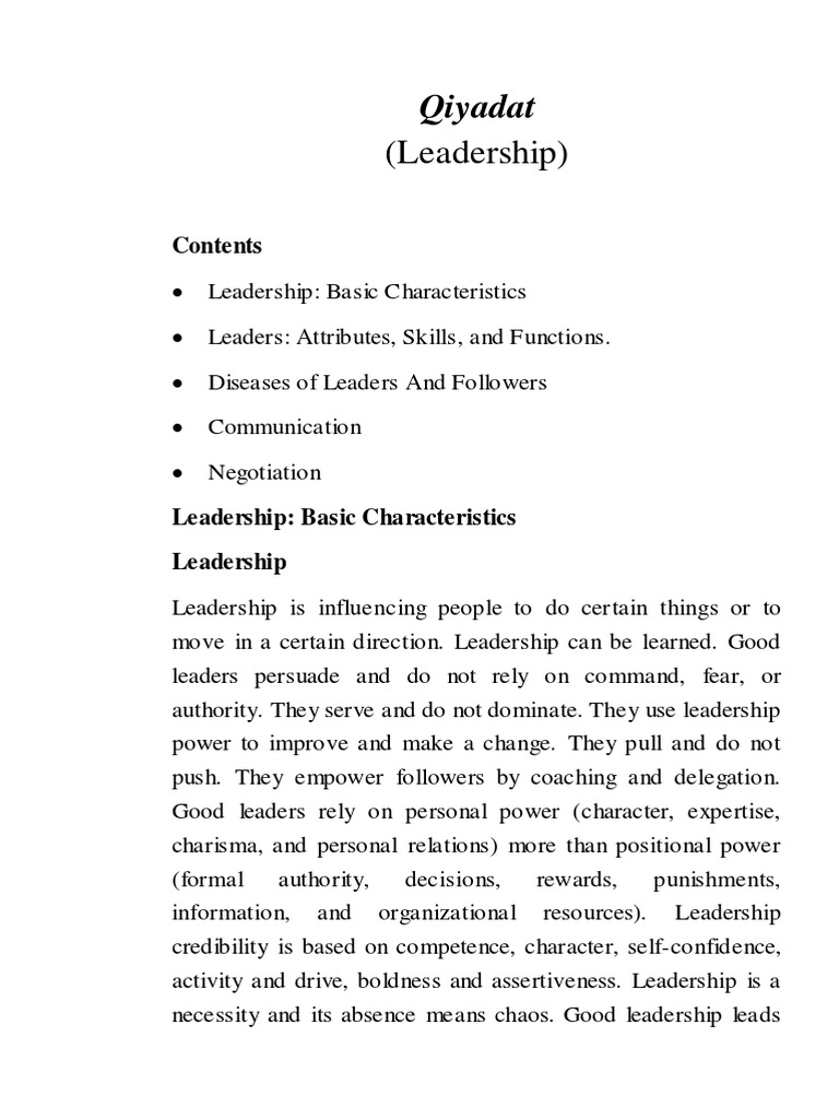 Qiyadat (Leadership) | PDF | Negotiation | Leadership