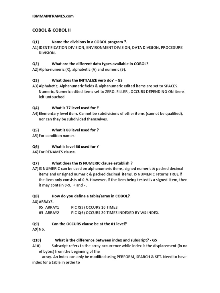 Mainframe INTERVIEW - QA11 | PDF | Binary Coded Decimal | Computer Program