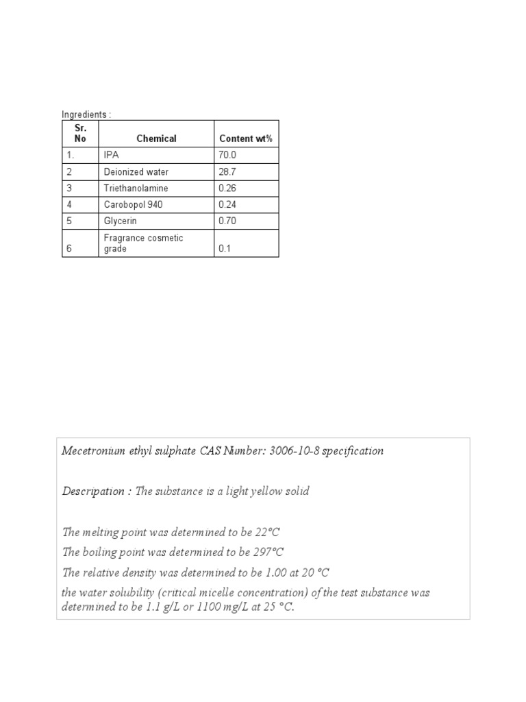 Mecetronium Ethyl Sulphate CAS Number: 3006-10-8 Specification | PDF