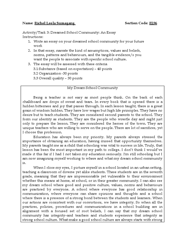 Activity 3 - Finals Prof. Ed 3 (Richel Leola Sumagang) | PDF | Value (Ethics) | Community