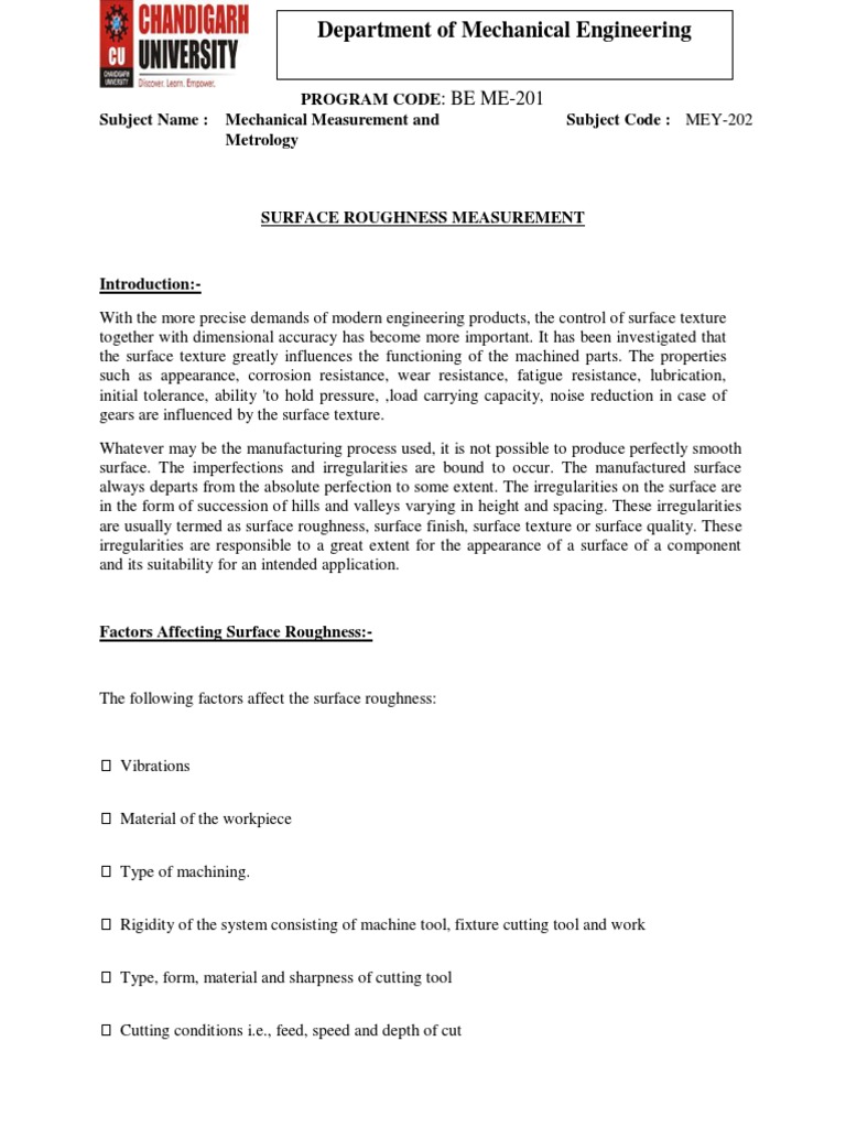 Surface Finish Measurement Notes | PDF | Surface Roughness | Phonograph