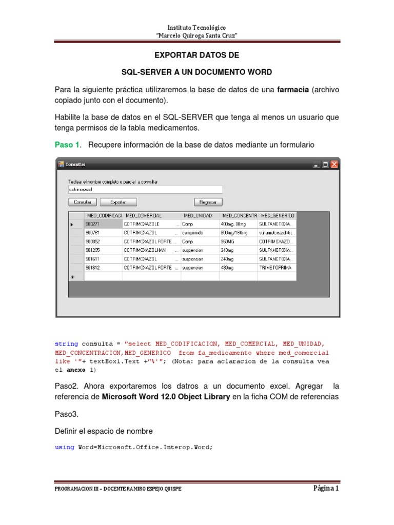 Exportar Datos de SQL A WORD PDF | PDF | SQL | Microsoft Word