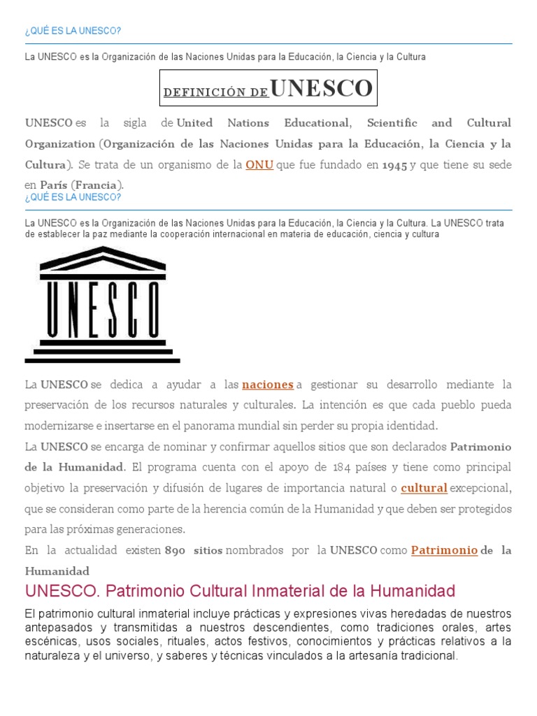Qué Es La Unesco | PDF | Unesco | Patrimonio cultural