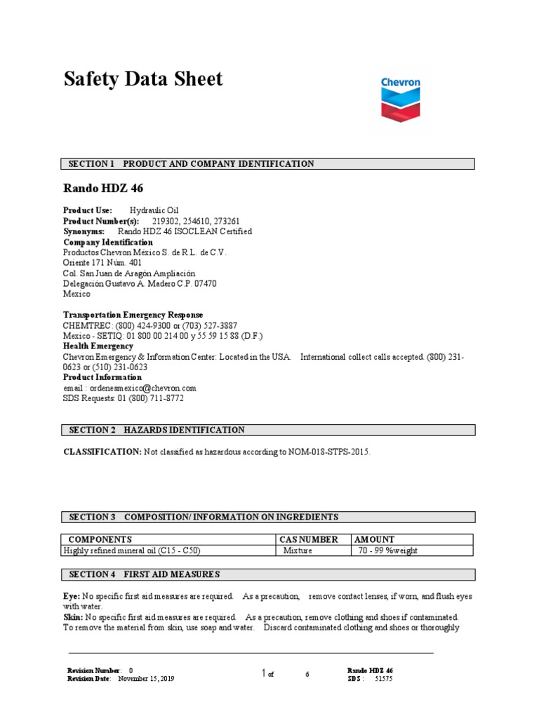 Safety Data Sheet: Rando HDZ 46 | PDF | Personal Protective Equipment ...