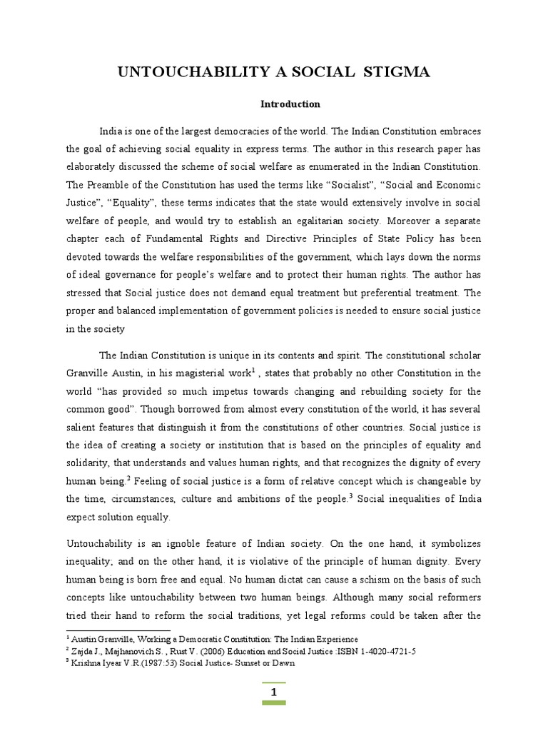 Untouchability A Social Stigma | PDF | Social Justice | Sociological ...