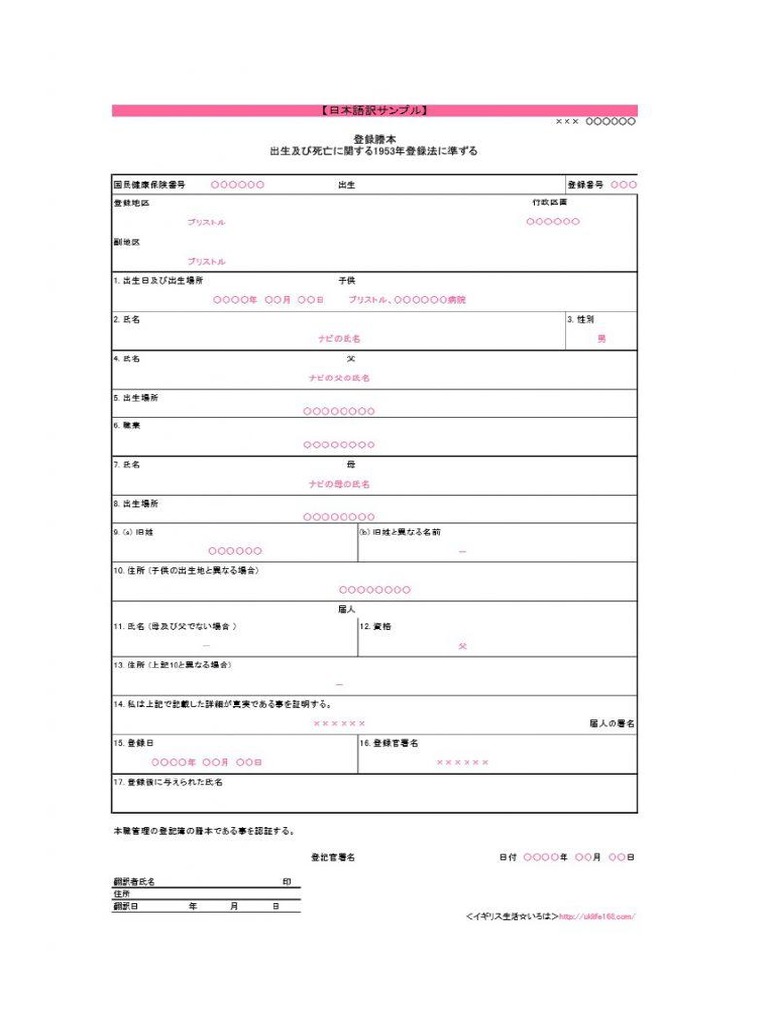 Birth Certificate UK Template JP Translation | PDF