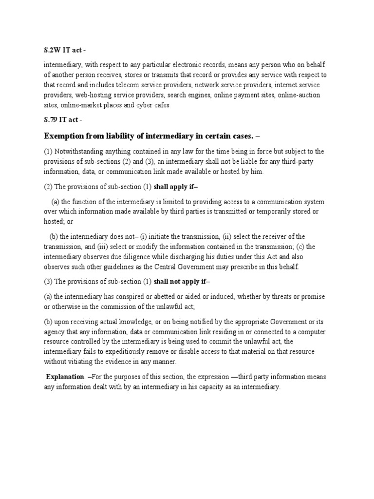 Exemption From Liability of Intermediary in Certain Cases. | PDF ...