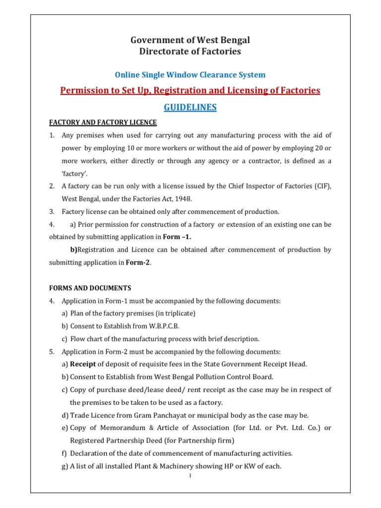 Permission To Set Up, Registration and Licensing of Factories | PDF ...