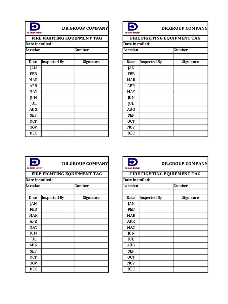 Fire Extinguisher Inspection Tag Template | PDF