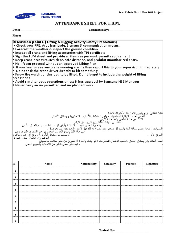 Attendance Sheet For TBM - 03-A | PDF