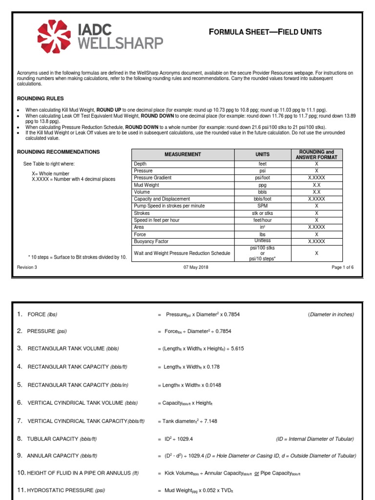 Wellsharp Formula Field Units 1 | PDF | Physical Quantities | Gases