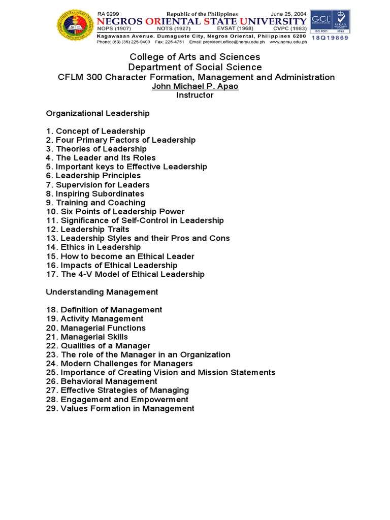 College of Arts and Sciences Department of Social Science: CFLM 300 ...