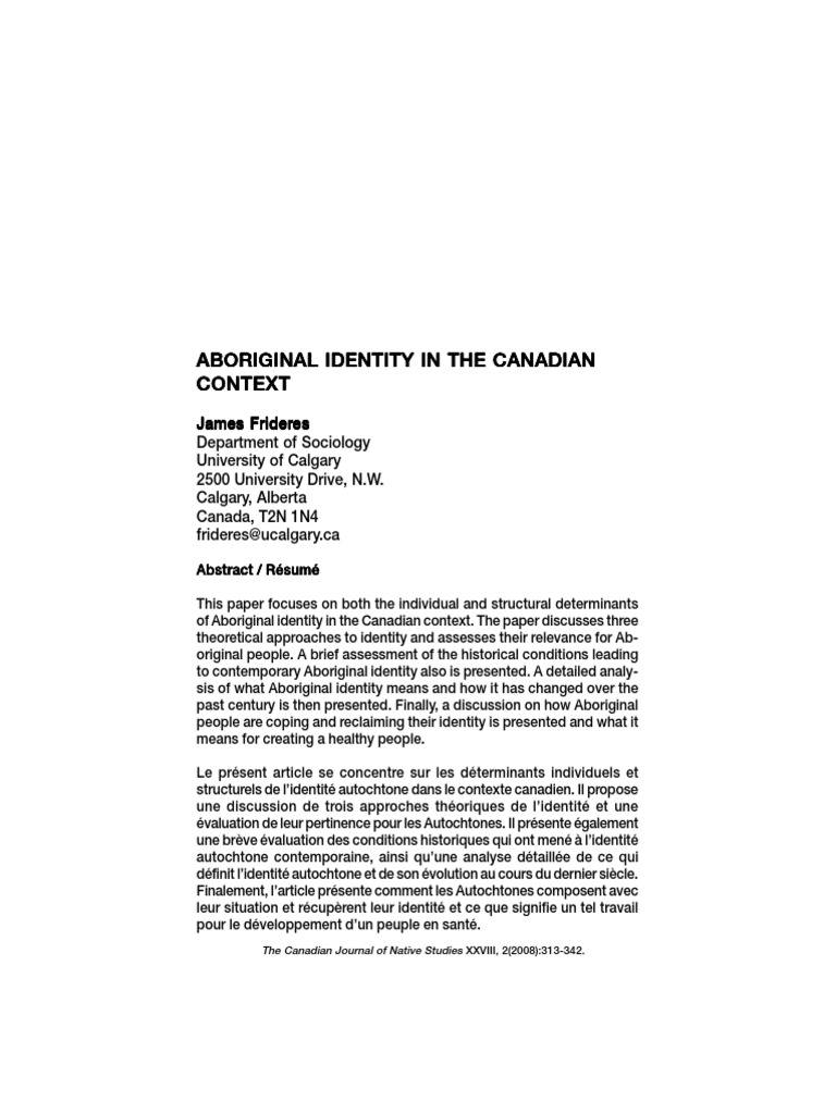 Aboriginal Identity in The Canadian Context 313 | PDF | Identity ...