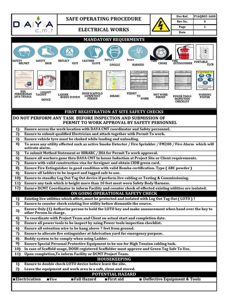 Electrical Works Sop | PDF | Electrician | Prevention